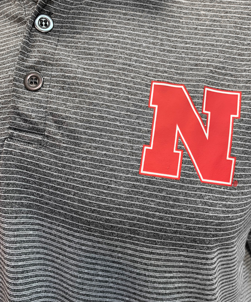 Grey Nebraska AI Striped Mesh Polo
